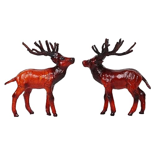 Kalakriti Handicraft Leather Reindeer (8inch, Brown), Set of 2 for Home Decor/Gift