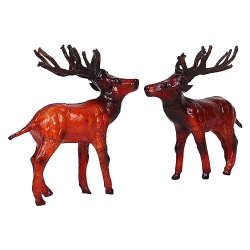 Kalakriti Handicraft Leather Reindeer (8inch, Brown), Set of 2 for Home Decor/Gift