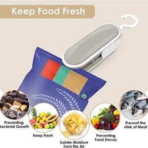 Mini Bag Sealer, Portable Sealing Bags Machine, Handheld Heat Food Vacuum Sealer Machine with Cutter and Hook for Snack, Plastic Bags, Storage, Potato Chip Cookie Bags (Grey 2PCS)