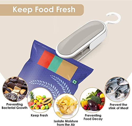 Mini Bag Sealer, Portable Sealing Bags Machine, Handheld Heat Food Vacuum Sealer Machine with Cutter and Hook for Snack, Plastic Bags, Storage, Potato Chip Cookie Bags (Grey 2PCS)