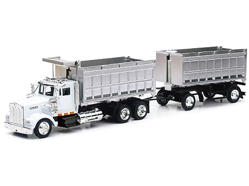 Kenworth W900 Dump Truck with Twin Dump Body White and Chrome Long Haul Trucker Series 1/43 Diecast Model by New Ray 15223B