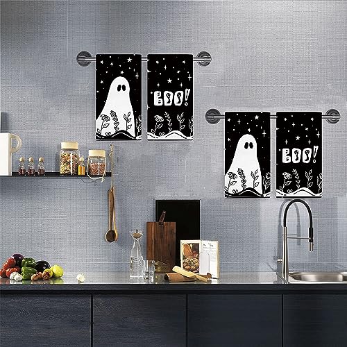 Halloween Kitchen Towels Halloween Ghost Floral Halloween Dish Towels Set of 2, Spooky Holiday Hand Towel 18x26 Inch Drying Cloth Towel for Kitchen Home Decoration