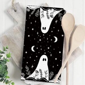 Halloween Kitchen Towels Halloween Ghost Floral Halloween Dish Towels Set of 2, Spooky Holiday Hand Towel 18x26 Inch Drying Cloth Towel for Kitchen Home Decoration