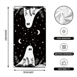 Halloween Kitchen Towels Halloween Ghost Floral Halloween Dish Towels Set of 2, Spooky Holiday Hand Towel 18x26 Inch Drying Cloth Towel for Kitchen Home Decoration