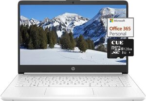 hp newest 14" ultral light student laptop, intel n4120 quad-core(> n4020), 8gb ram, 192gb storage(64gb emmc+128gbsd card), one year office 365, wifi, webcam, hdmi, usb-a&c, win 11