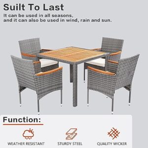 ARTBUSKE 5 Pieces Patio Dining Sets for 4 Outdoor Patio Furniture Sets with Acacia Wood Table Top Wicker Patio Table and Chairs Set for Patio,Yard,Deck,Balcony,Grey