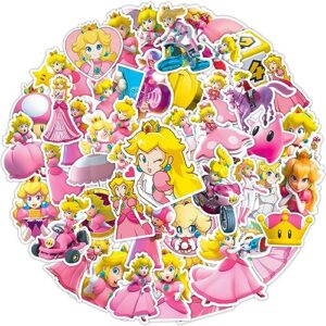 50 Pcs Princess Peach Stickers, Waterproof Stickers for Water Bottles Vsco Laptop Skateboard Phone Computer, Christmas Gifts for Boy Girl Teens Kids(Princess Peach)