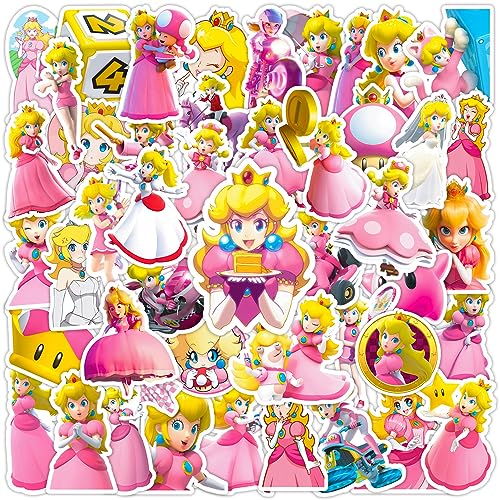 50 Pcs Princess Peach Stickers, Waterproof Stickers for Water Bottles Vsco Laptop Skateboard Phone Computer, Christmas Gifts for Boy Girl Teens Kids(Princess Peach)