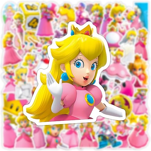 50 Pcs Princess Peach Stickers, Waterproof Stickers for Water Bottles Vsco Laptop Skateboard Phone Computer, Christmas Gifts for Boy Girl Teens Kids(Princess Peach)