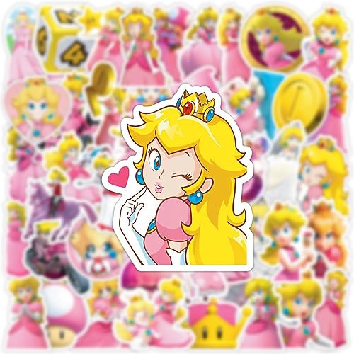 50 Pcs Princess Peach Stickers, Waterproof Stickers for Water Bottles Vsco Laptop Skateboard Phone Computer, Christmas Gifts for Boy Girl Teens Kids(Princess Peach)