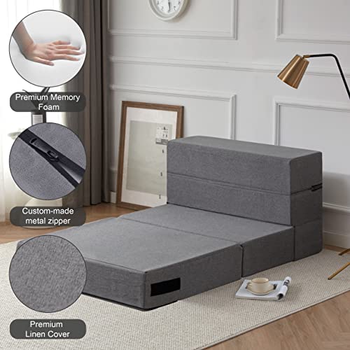 Kingfun Folding Sofa Couch Bed Memory Foam Sleeper Sofa Guest Bed and Fold Out Chair Bed,Living Room, Bedroom, Washable Cover cot Size, Dark Grey