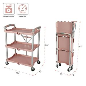 Olympia Tools 91-210 Pack-N-Roll 150 lbs Folding Collapsible Service Cart, Rose/Grey