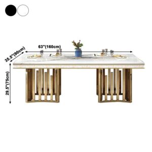 LAKIQ Luxury Style Marble Dining Table Modern Rectangle Kitchen Dining Room Table Gold Metal Pedestal Table-Table Only-Without Chairs (White,63" L x 35.4" W x 29.5" H)