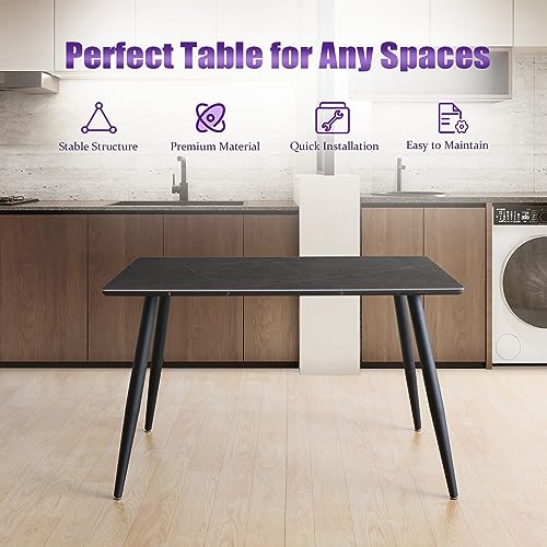 seonyou Dining Table Rectangle Marble Kitchen Table, 47" Mid Century Modern Dining Table for Small Spaces, Grey Dining Room Table with Sintered Stone Top and Metal Legs