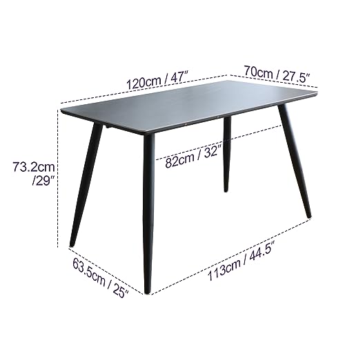 seonyou Dining Table Rectangle Marble Kitchen Table, 47" Mid Century Modern Dining Table for Small Spaces, Grey Dining Room Table with Sintered Stone Top and Metal Legs