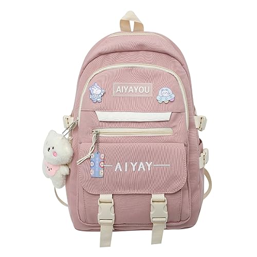 MIFJNF Cute Backpack Kawaii Backpack for School Aesthetic Backpack Kawaii School Supplies Cute Backpacks with Accessories (Pink)