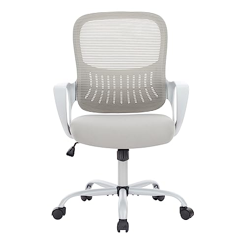 SMUG Ergonomic Chair Computer Gaming with Arms, Home Office Desk with Wheels, Mid-Back Task Rolling with Lumbar Support, Comfy Mesh Swivel Executive, 18.5" D x 20.08" W x 41.5" H, Grey