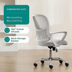 SMUG Ergonomic Chair Computer Gaming with Arms, Home Office Desk with Wheels, Mid-Back Task Rolling with Lumbar Support, Comfy Mesh Swivel Executive, 18.5" D x 20.08" W x 41.5" H, Grey