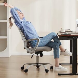 SMUG Ergonomic Chair Computer Gaming with Arms, Home Office Desk with Wheels, Mid-Back Task Rolling with Lumbar Support, Comfy Mesh Swivel Executive, 18.5" D x 20.08" W x 41.5" H, Grey