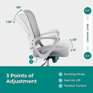 SMUG Ergonomic Chair Computer Gaming with Arms, Home Office Desk with Wheels, Mid-Back Task Rolling with Lumbar Support, Comfy Mesh Swivel Executive, 18.5" D x 20.08" W x 41.5" H, Grey