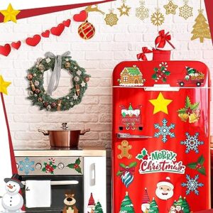 Kanayu 30 Christmas Theme Fridge Sticker Christmas Refrigerator Magnet Santa Claus Snowman Dwarf Snowflake Candy Fridge Magnet Stickers Decorations Xmas Magnet Stickers for Car Kitchen Garage