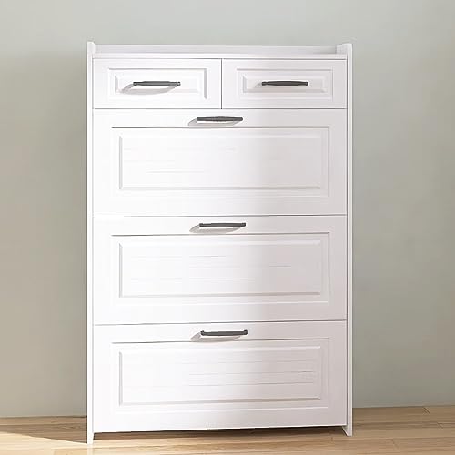 Ayvbir Shoe Cabinet with 3 Flip Drawers & 2 Combination Drawers,Large Space Modern Freestanding Shoes Storage Cabinets for Entryway,White