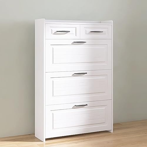 Ayvbir Shoe Cabinet with 3 Flip Drawers & 2 Combination Drawers,Large Space Modern Freestanding Shoes Storage Cabinets for Entryway,White