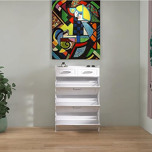 Ayvbir Shoe Cabinet with 3 Flip Drawers & 2 Combination Drawers,Large Space Modern Freestanding Shoes Storage Cabinets for Entryway,White