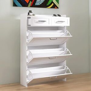 Ayvbir Shoe Cabinet with 3 Flip Drawers & 2 Combination Drawers,Large Space Modern Freestanding Shoes Storage Cabinets for Entryway,White