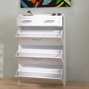 Ayvbir Shoe Cabinet with 3 Flip Drawers & 2 Combination Drawers,Large Space Modern Freestanding Shoes Storage Cabinets for Entryway,White