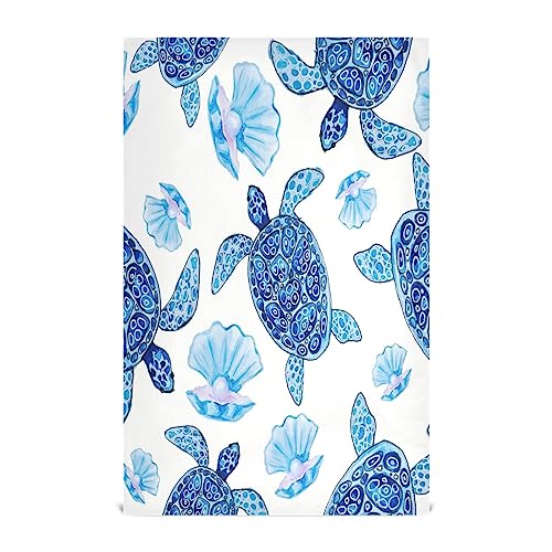 Kigai Kitchen Towels Set of 4, Blue Turtle Shell Highly Absorbent Dish Towels Reusable Cleaning Cloths Washable Tea Towels Hand Towel 28 x 18 Inch