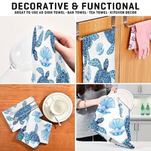 Kigai Kitchen Towels Set of 4, Blue Turtle Shell Highly Absorbent Dish Towels Reusable Cleaning Cloths Washable Tea Towels Hand Towel 28 x 18 Inch