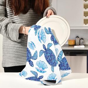 Kigai Kitchen Towels Set of 4, Blue Turtle Shell Highly Absorbent Dish Towels Reusable Cleaning Cloths Washable Tea Towels Hand Towel 28 x 18 Inch