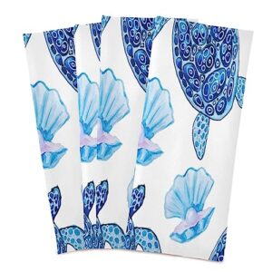 Kigai Kitchen Towels Set of 4, Blue Turtle Shell Highly Absorbent Dish Towels Reusable Cleaning Cloths Washable Tea Towels Hand Towel 28 x 18 Inch