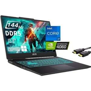 msi cyborg gaming laptop, 15.6" 144hz fhd display, core i7-12650h(beat i9-11980hk, 10 cores, 16 threads), geforce rtx 4060, 16gb ddr5 ram - 512gb ssd, backlit keyboard, rj45, windows 11 home, black