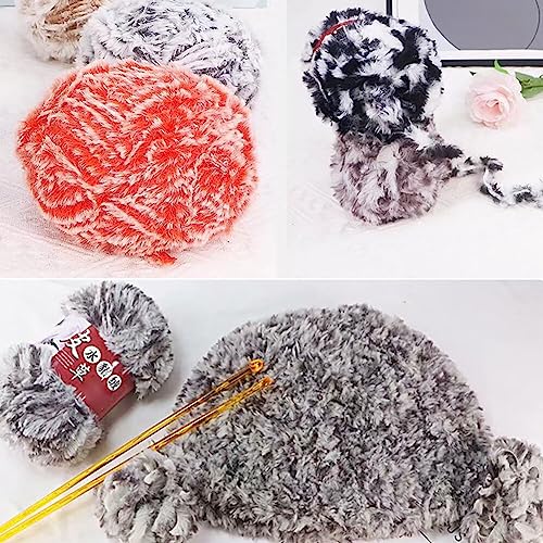 200g Faux Fur Crochet Yarn for Beginners, Fluffy Thick Velvet Crochet Yarn Super Soft Yarn Chunky Yarn for Crocheting Stuffed Animal Dolls Cushions Hats, 100g/Roll