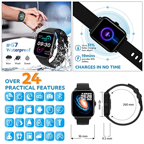 Smart Watch for Men Women, 2023 Fitness Watch with Heart Rate Blood Pressure Monitor IP67 Waterproof Bluetooth Phone Watch(Make/Answer Call), 1.7" Touch Screen Smartwatch for Android iOS Phones