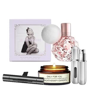 ari perfume for women, 3.4 oz, eau de parfum spray - gift set pack with lavender soy candle, car air fresheners, and empty travel perfume atomizer