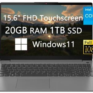 Lenovo 15 FHD Touchscreen Laptop, 2023 Newest Upgrade, Intel 11th Core i5-1135G7, 20GB RAM, 1TB SSD, Bluetooth, USB-C, Fast Charge, Windows 11, School and Business Ready, Grey, LIONEYE HDMI Cable