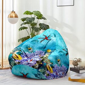 Lukery Bean Bag Chair for Adults (No Filler), 3D Ocean World Bean Bag Cover, Stuffed Animal Storage Bean Bag Chairs for Kids, Comfy Bean Bags Cotton Beanbag Lazy Sofa (L/35.4x43.3'',Seabed)