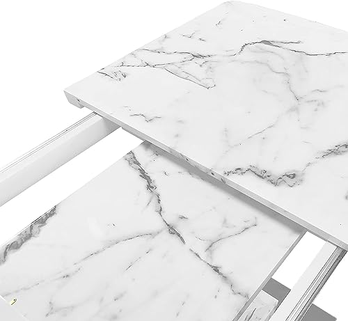 Goderfuu Extendable Marble Dining Table Set for 6 - Modern Dining Table with White X-Shaped Base and Faux Marble Top, 63 inch Rectangular Dining Table, Kitchen Table Dinner Table Dining Room Table