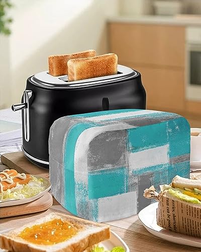 Toaster Dust Cover 2 Slice, Turquoise and Grey Abstract Paint Art Graffiti Bread Maker Cover Toasters Covers for Fingerprint Protector Washable Kitchen Small Appliance Cover 12x11x8in