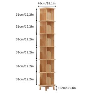 BINELUCOLU Rotating Bookshelf, 6 Tier Wood Floor Standing Bookcase Storage Rack with Legs 360 Corner Bookshelf Stackable Narrow Book Shelf for Home Office Study Room