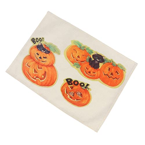 UPKOCH Linen Placemats 4 pcs Table Parties Burlap Placemat Insulation Pad Use Heat Unique Xcm Mat for Decor Plate Dish Tableware Printed Halloween Jute Pumpkin Creative Chic Bowl Dinner