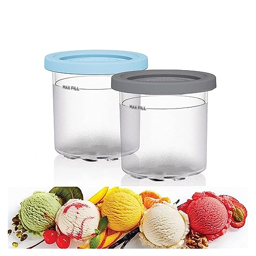 DISXENT 2/4/6PCS Creami Deluxe Pints, for Ninja Creami Accessories,16 OZ Creami Deluxe Airtight and Leaf-Proof Compatible NC301 NC300 NC299AMZ Series Ice Cream Maker,Gray+Blue-6PCS