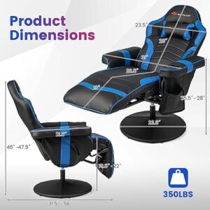 POWERSTONE Gaming Recliner, Adjustable Massage Gaming Chair with Cup Holder Footrest Ergonomic Single Sofa Living Room Home Theater Seating with Side Pouch (Blue)