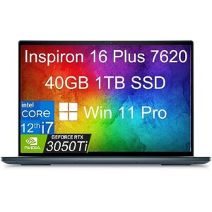 dell inspiron 16 plus 7000 7620 16" 3k (intel 12th gen i7-12700h, 40gb ram, 1tb ssd, nvidia geforce rtx 3050 ti 4gb) workstation & business laptop, backlit, thunderbolt 4, fhd webcam, win 11 pro