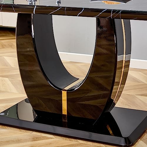 63" Marble Dining Table for 6 People,63" Kitchen Table with Imitation Marble Grain MDF Table Top & U-Shaped Supports & Grey Wooden Base Modern Dining Room Table Grey Dining Table