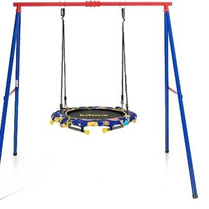 INFANS 1 Seat Swing Stand Set, 2 in 1 Trampoline and Swing Combo, Extra Large A-Frame Swing Stand for Kids and Adult Indoor Outdoor Activity Backyard Playground