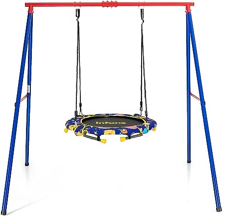 INFANS 1 Seat Swing Stand Set, 2 in 1 Trampoline and Swing Combo, Extra Large A-Frame Swing Stand for Kids and Adult Indoor Outdoor Activity Backyard Playground